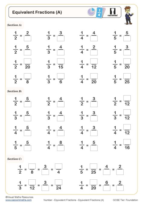 equivalent fractions a worksheet printable maths worksheets