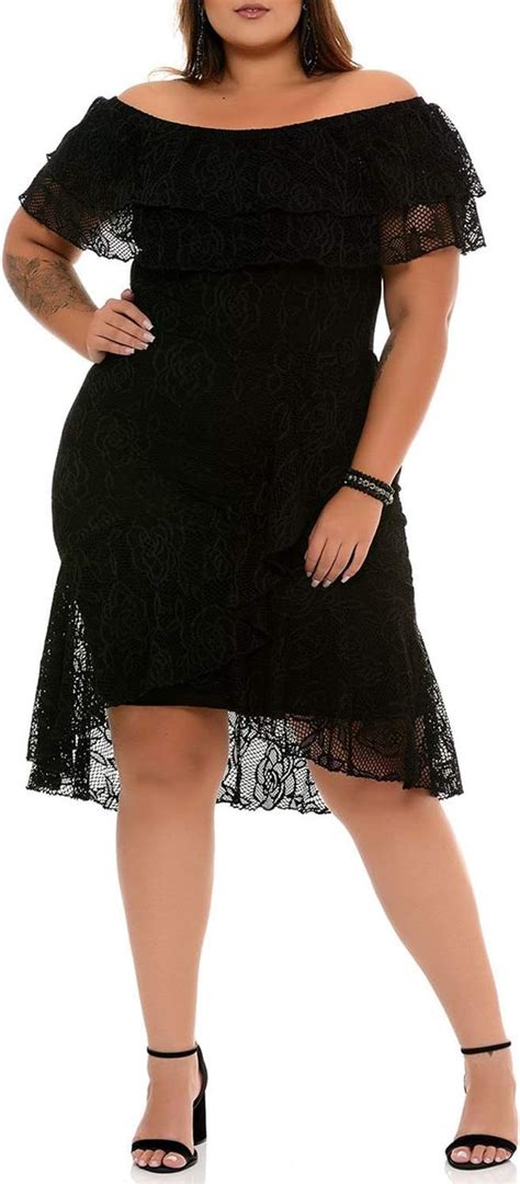 Aleumdr Damen Plus Size Cocktail Kleider Spitze Blumen Partykleid Uboot