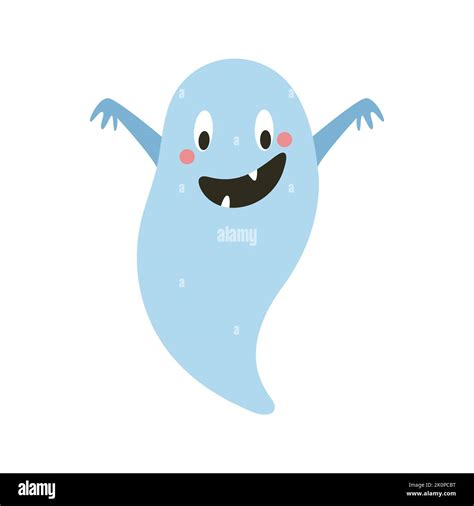 Cute Smiling Ghost Halloween Holiday Vector Illustration In Flat