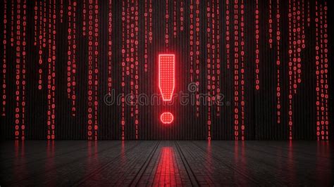 Red Neon Exclamation Point In Binary Code Stock Illustration