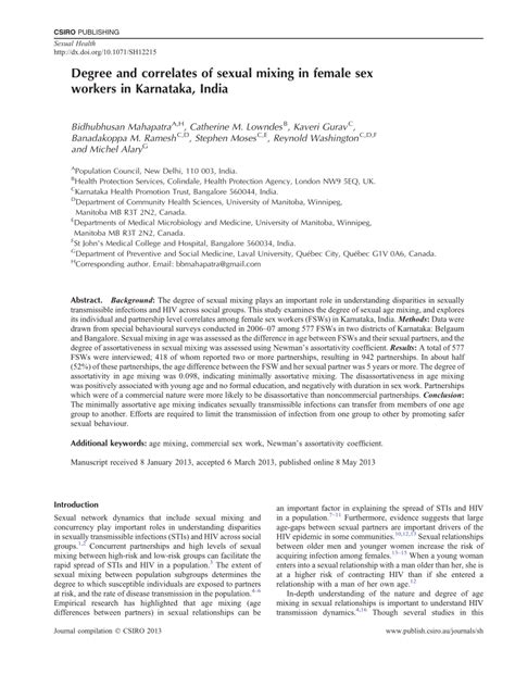 Pdf Degree And Correlates Of Sexual Mixing Among Female Sex Workers