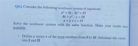 Solved Q6 Consider The Following Nonlinear System Of