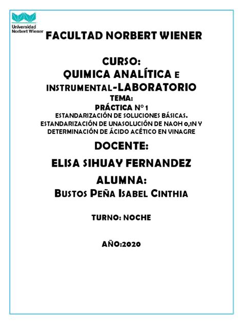 Practica 1 Estandarización De Soluciones Básicas Estandarización De