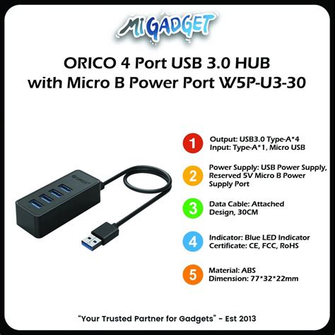 Orico Port Usb Hub With Micro B Power Port W P U Kabel Cm Rp Mi Gadget