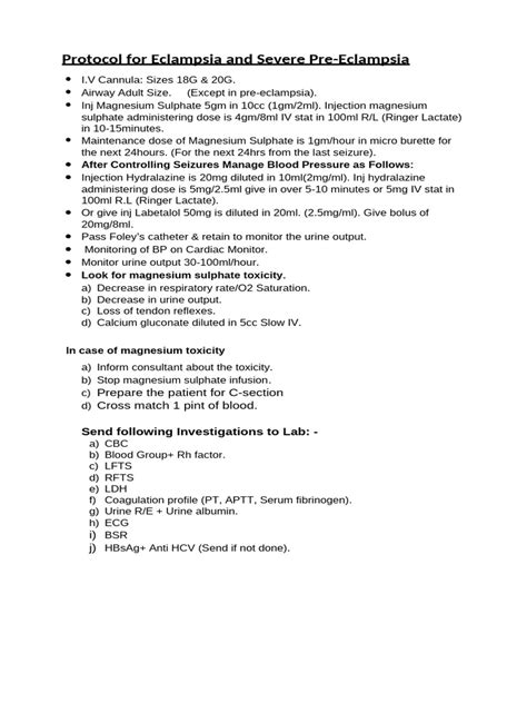 Protocol For Eclampsia And Severe Pre Pdf