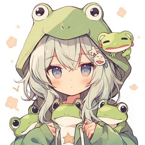 Premium Photo Anime Girl With Frog Hat And Frog On Her Head Generative Ai