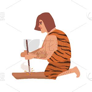 远古的 男人 原始主义 男穴居人 果皮 衣服 创造力 分离着色 人 大篝火