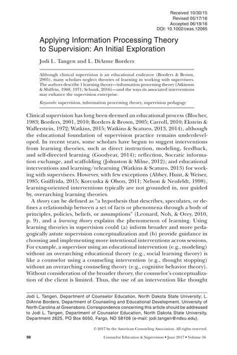 PDF Applying Information Processing Theory To Supervision An Initial