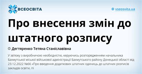 Про внесення змін до штатного розпису Інші методичні матеріали Різне
