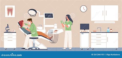 Dentists Office Doctor Sees Patient Dental Treatment In Chair Modern