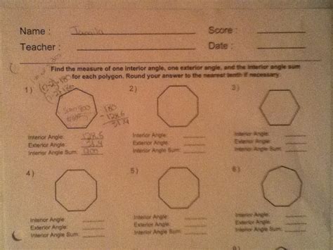 Solved Name Score Teacher Date Find The Measure Of Chegg