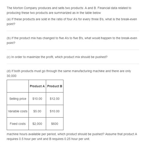 Solved The Morton Company Produces And Sells Two Products A