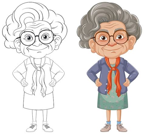 Abuela Con Un Hermoso Vestido Y Un Personaje De Dibujos Animados