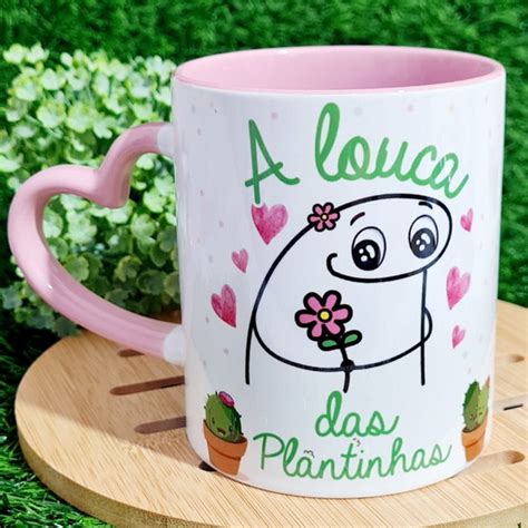 Flork A Louca Das Plantinhas Caneca Coracao Saquinho Elo7