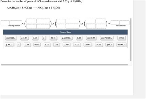 Solved Determine The Number Of Grams Of Mathrm Hcl Chegg