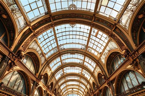 Stunning View Of The Interior Ceiling And Glass Roof Architecture Stock