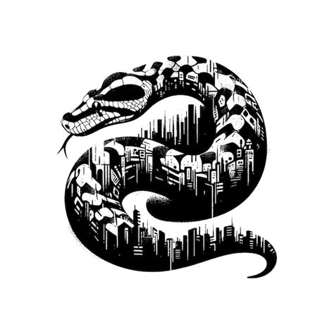 Silhouette Of Python Filled With Graffiti Street Wall In Rough Drawing