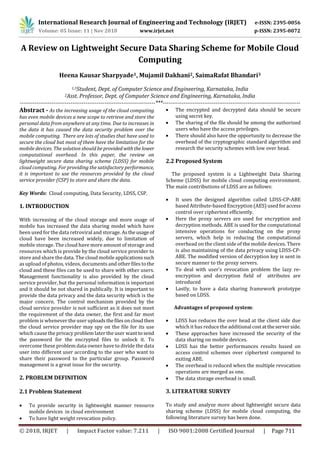 IRJET A Review On Lightweight Secure Data Sharing Scheme For Mobile