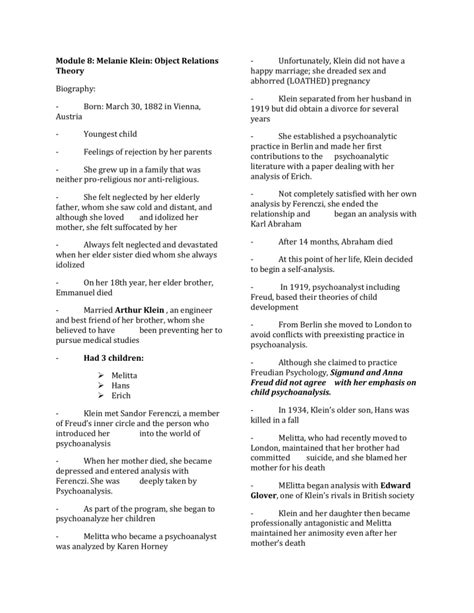 Melanie Klein Object Relations Theory Module