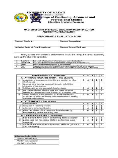 Sped 106 Performance Evaluation Form Pdf