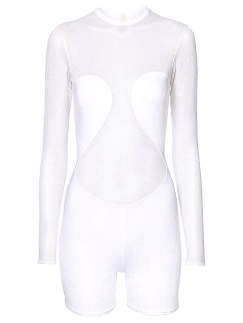 Alaïa Biker Short Sheer Bodysuit In White Lyst
