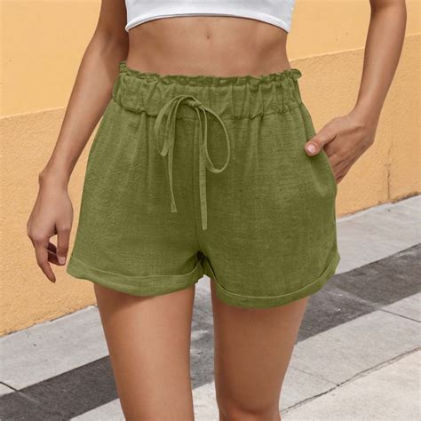 Juslio Womens Shorts Drawstring Pockets Loose Comfy Cotton Linen Solid