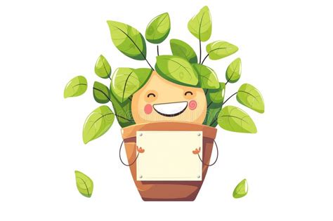 Smiling Character Of A Plant In A Pot With A Sign With Text Ideal For