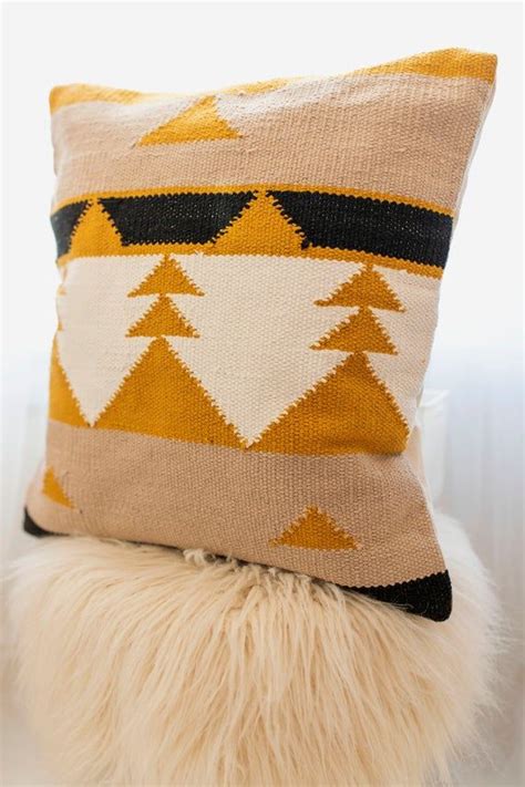 Woven Southwest Throw Pillow Cover 20 X 20 Inch Woven Mustard And