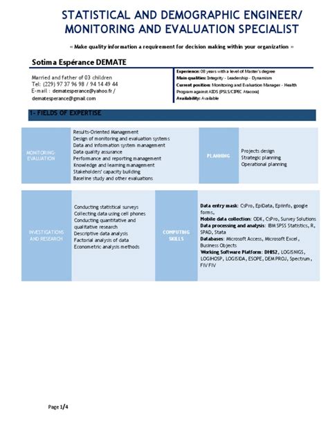 Cv For Statistician Demographer English Pdf Demography Data