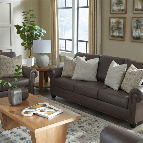 Ashley Roxmere Stationary Sofa In Umber