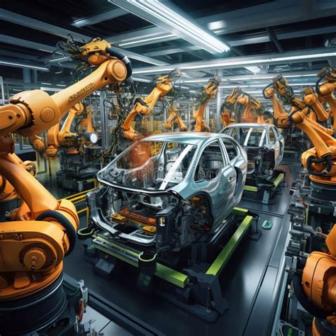 Mass Production Assembly Line Of Modern Cars Industrial Of Automatic