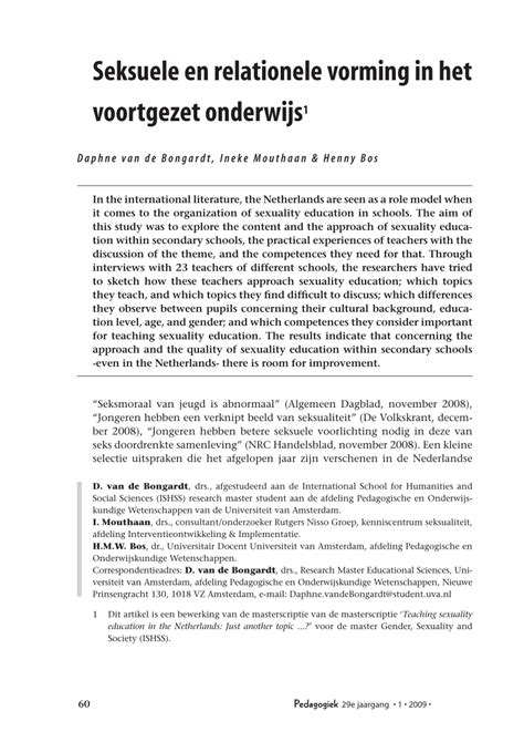 Pdf Seksuele En Relationele Vorming In Het Voortgezet Onderwijs