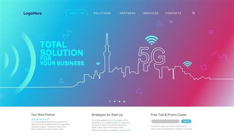 인터넷 속도 개념을 위한 5g 및 Iot 인터넷 방문 페이지 웹 사이트 템플릿 프리미엄 벡터