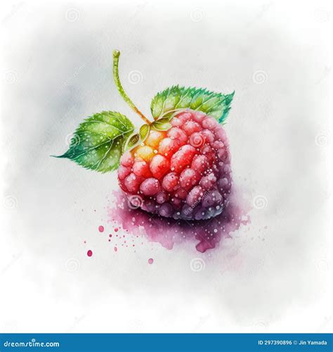 Watercolor Illustration Of Raspberry Hand Drawn Watercolor Illustration On White Background