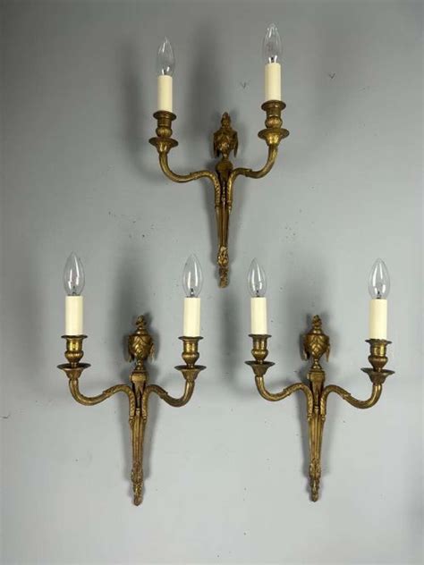Set Of 3 Classical French Brass Wall Lights Rewired