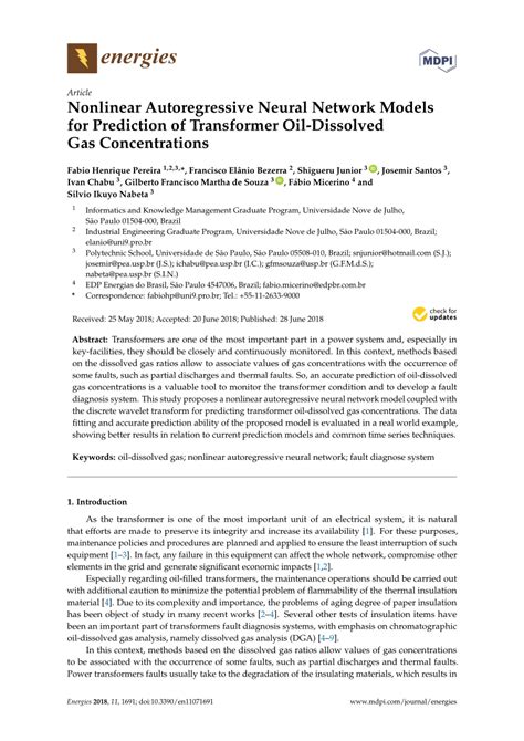 Pdf Nonlinear Autoregressive Neural Network Models For Prediction Of Transformer Oil Dissolved