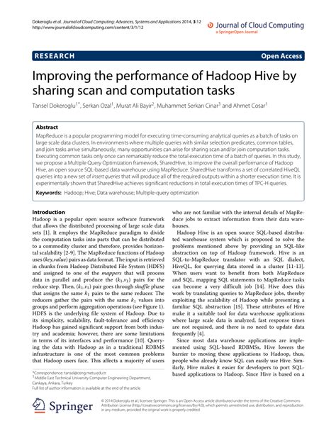 pdf improving the performance of hadoop hive by sharing scan and