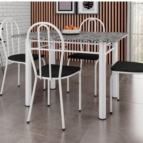 Conjunto Mesa E 4 Cadeiras Monique Artefamol Branco Preto Leroy Merlin