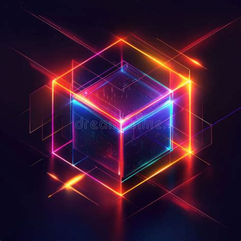 Futuristic Neon Cube With Abstract Glowing Lines Generative Ai Stock