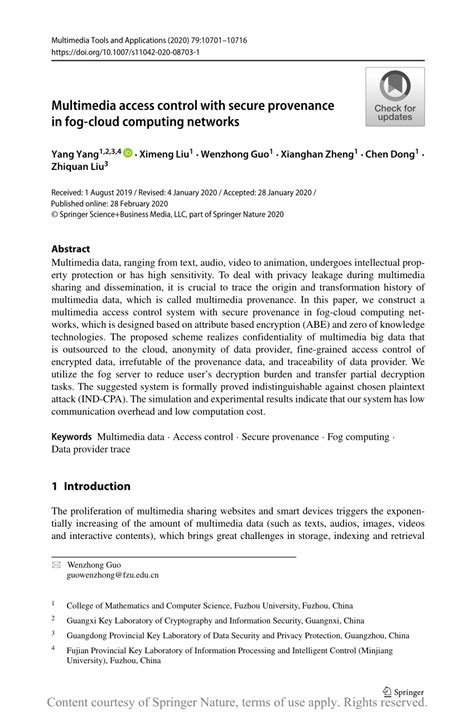 Multimedia Access Control With Secure Provenance In Fog Cloud Computing Networks Request Pdf