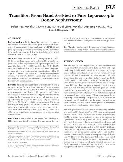 Pdf Transition From Hand Assisted To Pure Laparoscopic Donor Nephrectomy