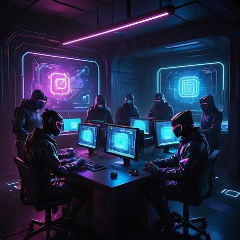 premium photo group of hackers in a digital realm