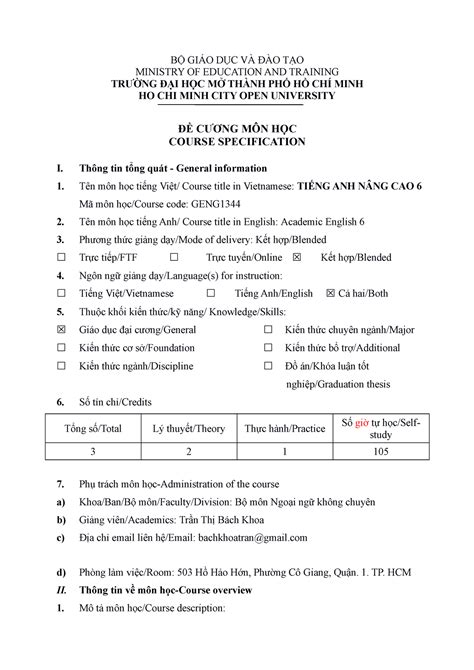 TANC BỘ GIÁO DỤC VÀ ĐÀO TẠO MINISTRY OF EDUCATION AND TRAINING TRƯỜNG ĐẠI HỌC MỞ