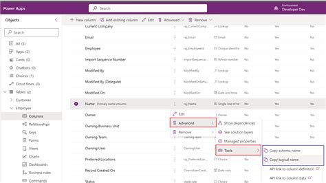 Tip Dataverse Quickly Copy Columns Logical And Schema Names