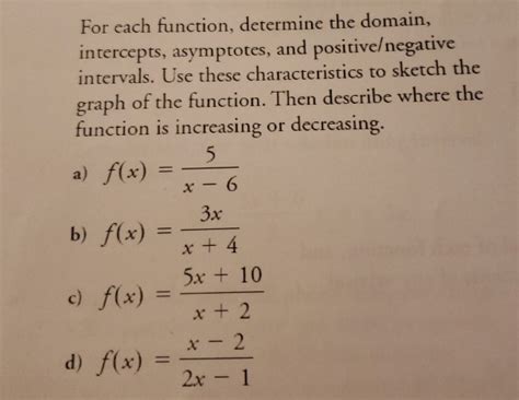 solved for each function determine the domain intercepts