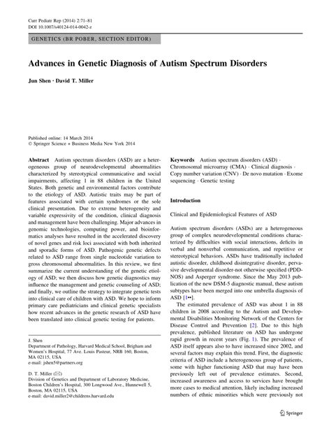 Pdf Advances In Genetic Diagnosis Of Autism Spectrum Disorders