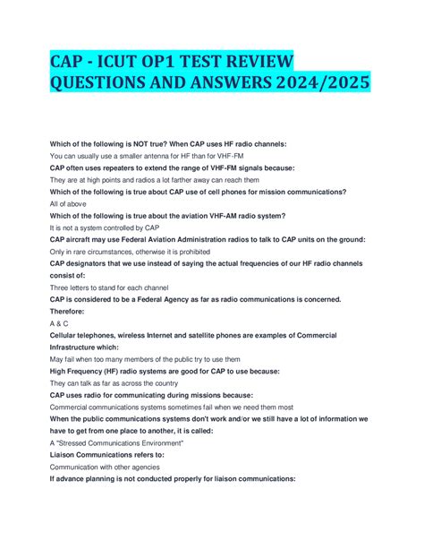Cap Icut Op1 Test Review Questions And Answers 20242025 Exams