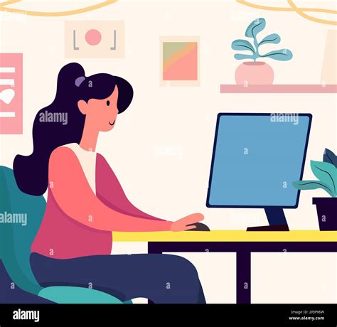 A Woman Efficiently Working In Her Home Office Setting Sitting At Her