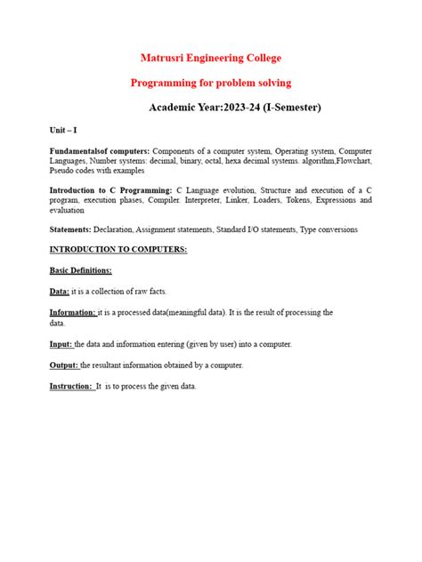 Unit 1 Notes Autonomous Pdf Operating System Computer Data Storage
