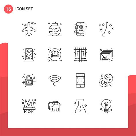 Group Of 16 Modern Outlines Set For Player Audio Ornaments Strategy Management Editable Vector